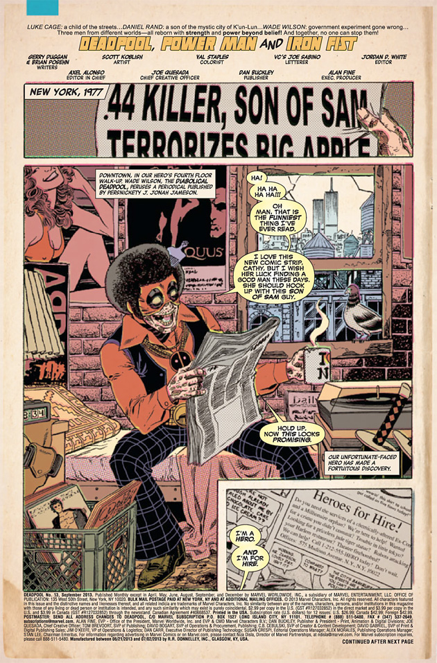 Marvel Comics, Deadpool #13 Goes Retro, Afro And All