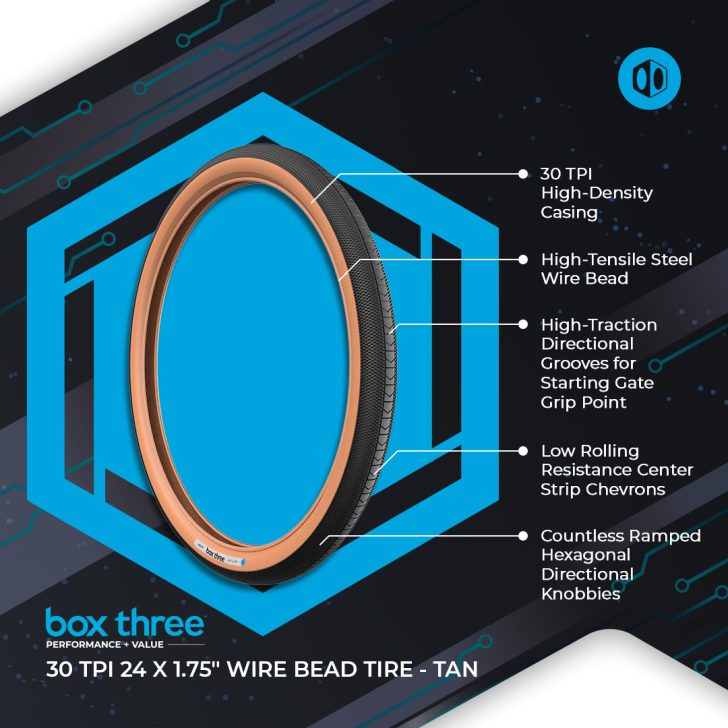 Box Three Tan Wall Wire Bead 24in BMX Tire